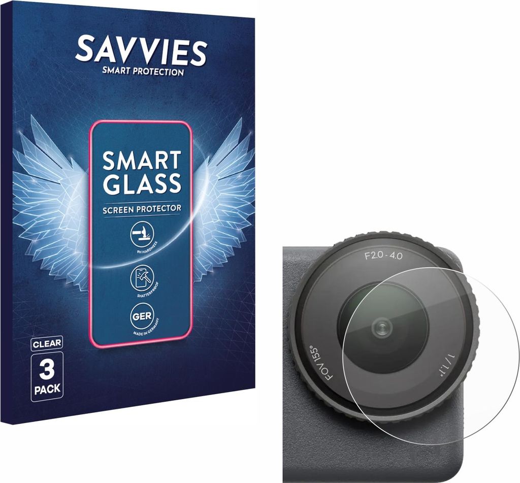 3x Savvies Schutzglas Folie für DJI Osmo Action 6 (Linse)