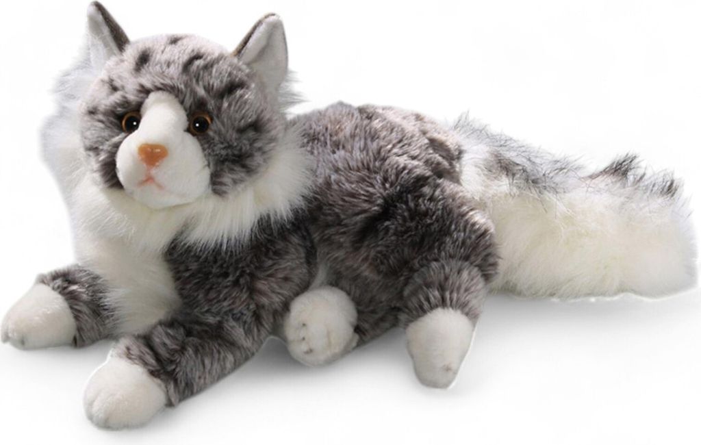 Carl Dick Chat Maine Coon gris-blanc couché env. 30cm 3202