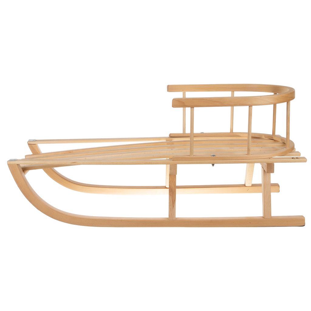 Holzschlitten mit Rückenlehne und Leine Rodel Schlitten für