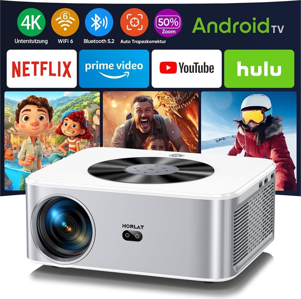 Projektor Android TV: Horlat 28000 Lumen 4K Home Cinema,