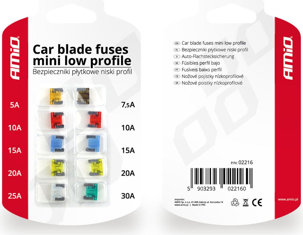 AMiO Nožové poistky nízkoprofilové 10 ks