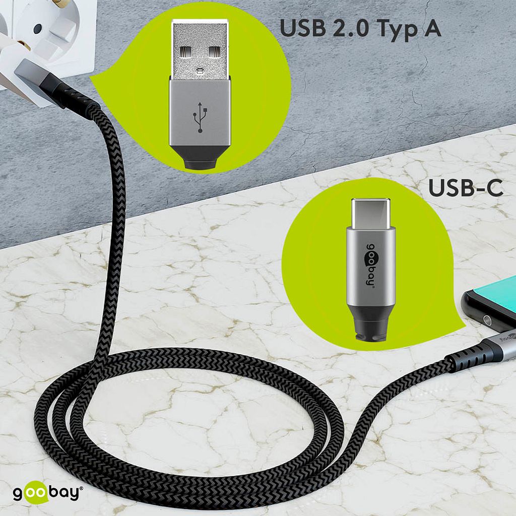 Textilný kábel Goobay USB-C™ na USB-A s | Kaufland.sk