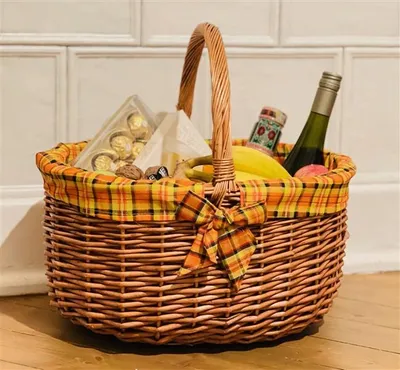 Panier à provisions "Karo" en osier, avec doublure en