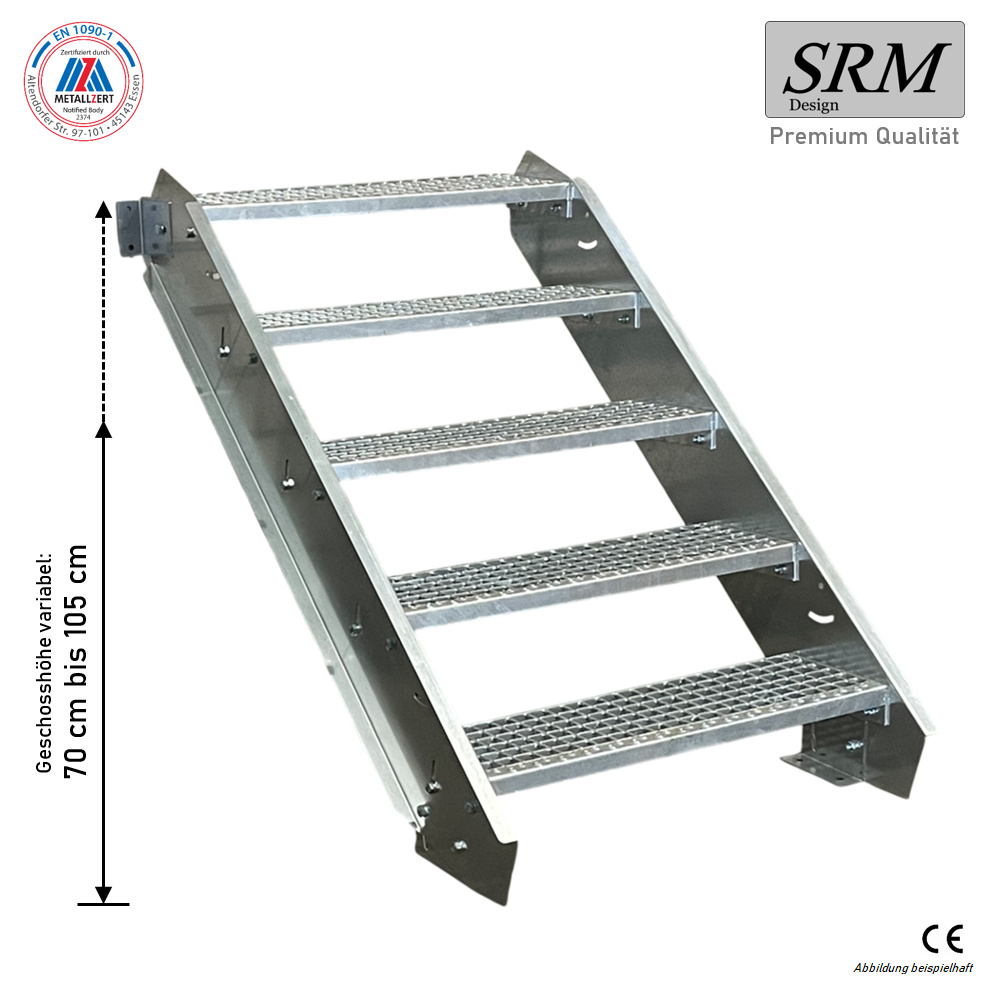 scala in acciaio a 5 gradini larghezza 60 cm altezza