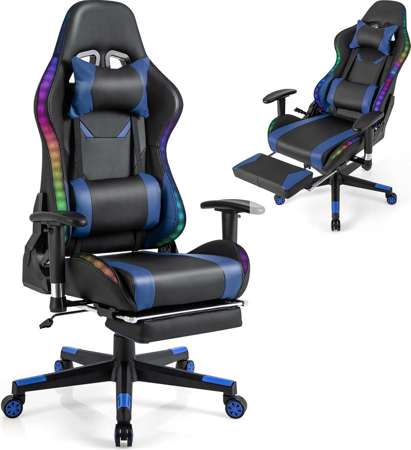 Chaise de jeu COSTWAY avec LED RGB & repose-pieds