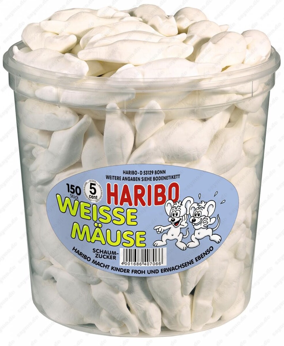 Haribo Foam Sugar White Mice o smaku soczystej pomarańczy