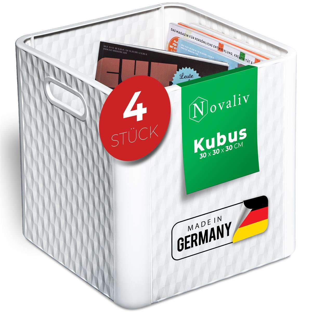 Novaliv 4x Box 30x30x30 cm Weiß Boxen für Kallax Regal
