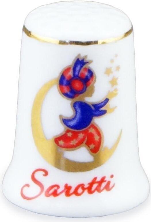 Porzellan Fingerhut Sarotti mit Goldverzierung, Miniatur
