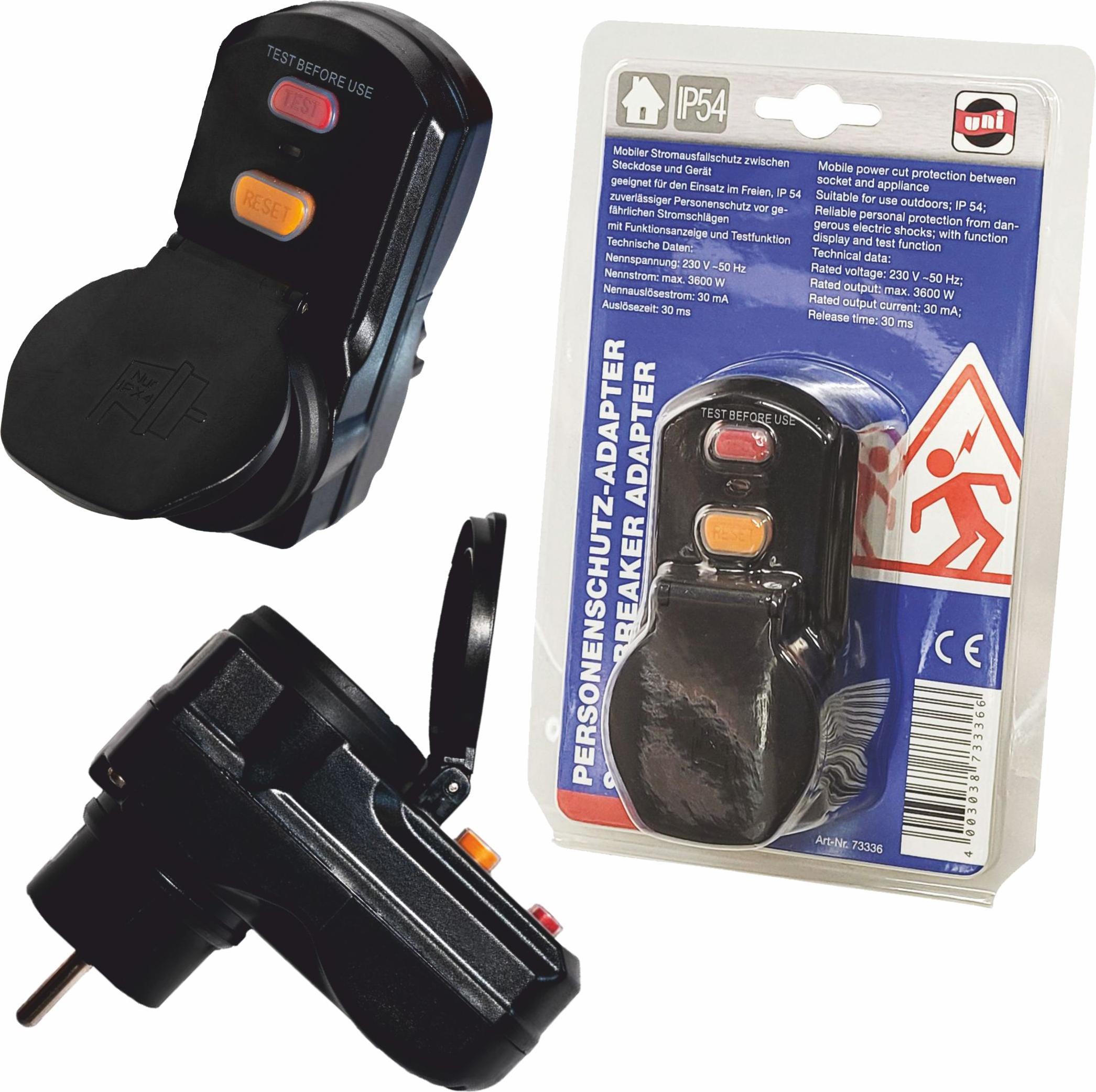 PRCD-Adapter Schuko IP54 Personenschutz Fehlerstrom