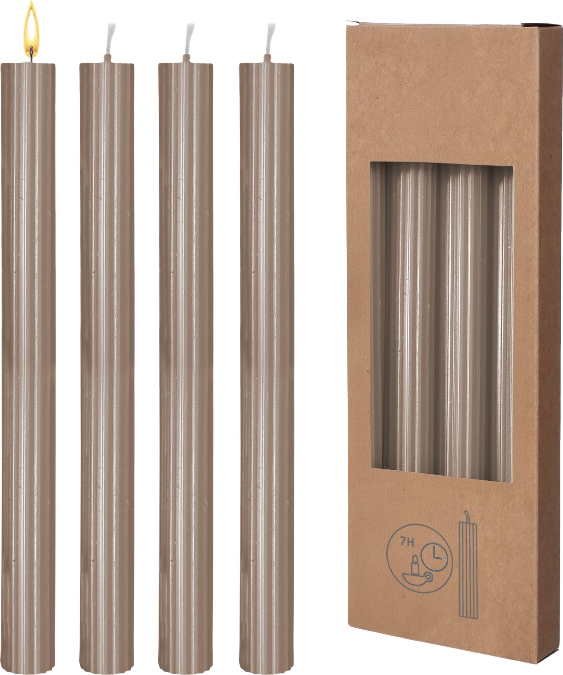 Bougies en cire véritable striées, lot de 8 - brun - Set de