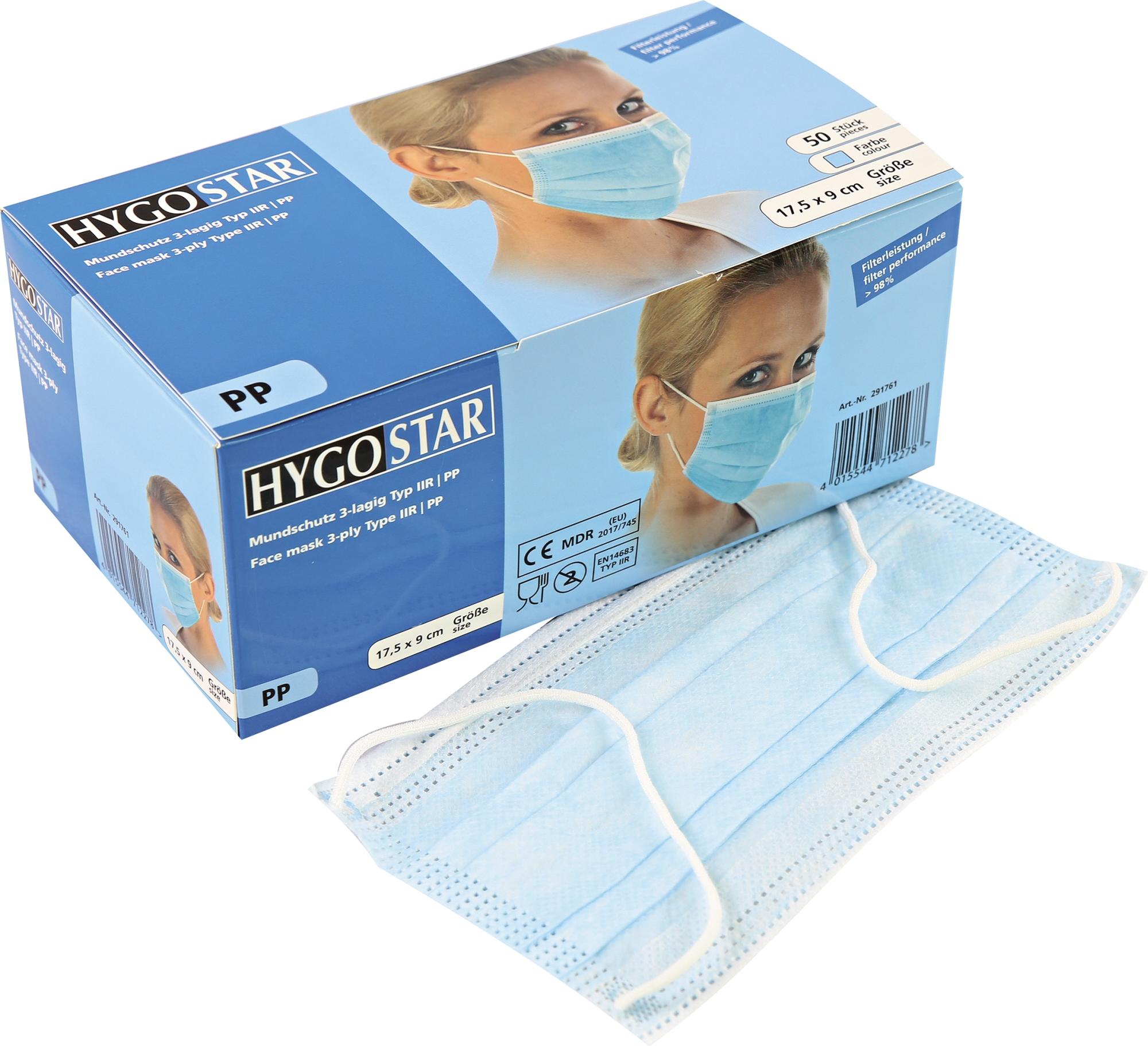 Hygostar 291761 Maschera facciale tipo IIR a 3 strati in PP