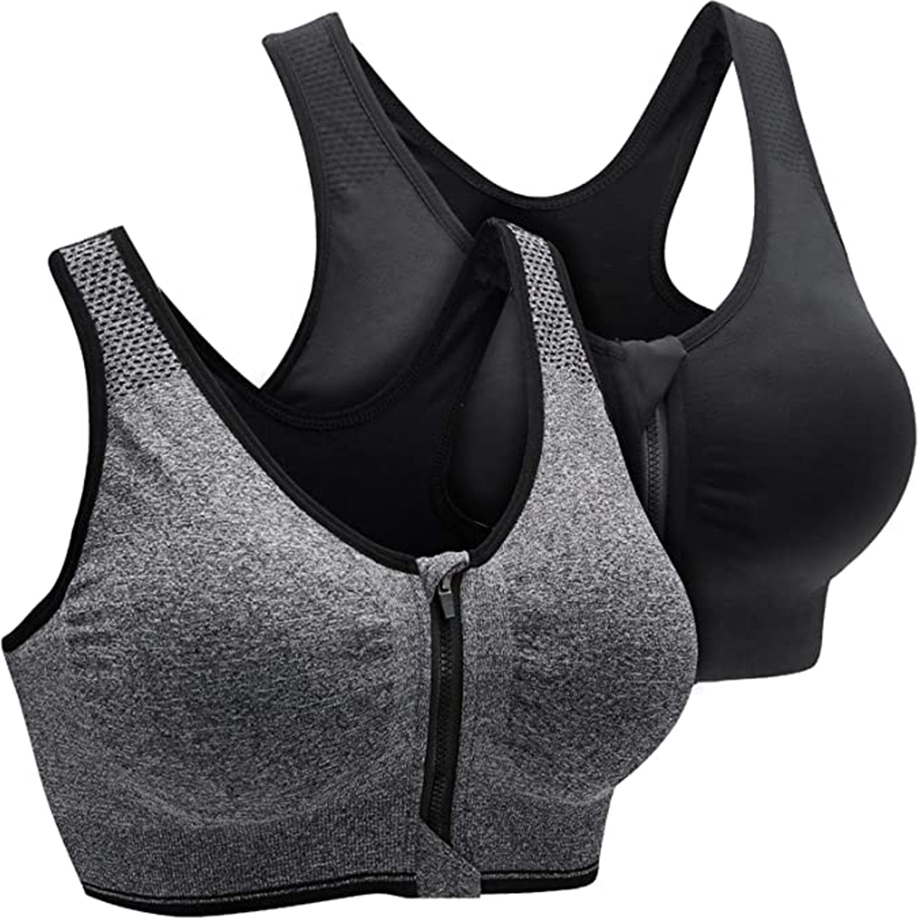 Sport-BH für Damen mit Reißverschluss vorne M gray + black