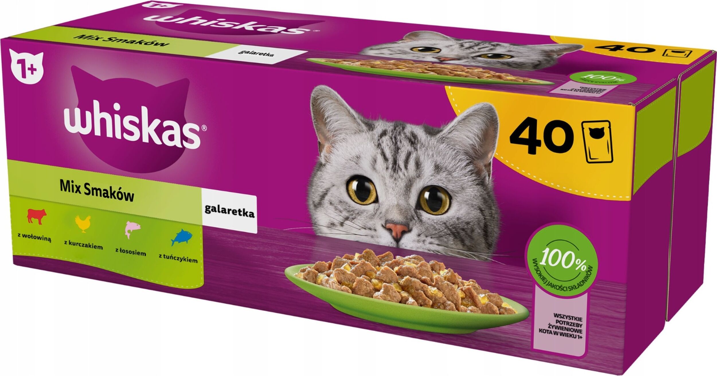 Whiskas Wet Cat Food Mixed Flavours in Jelly Sachets 40X85