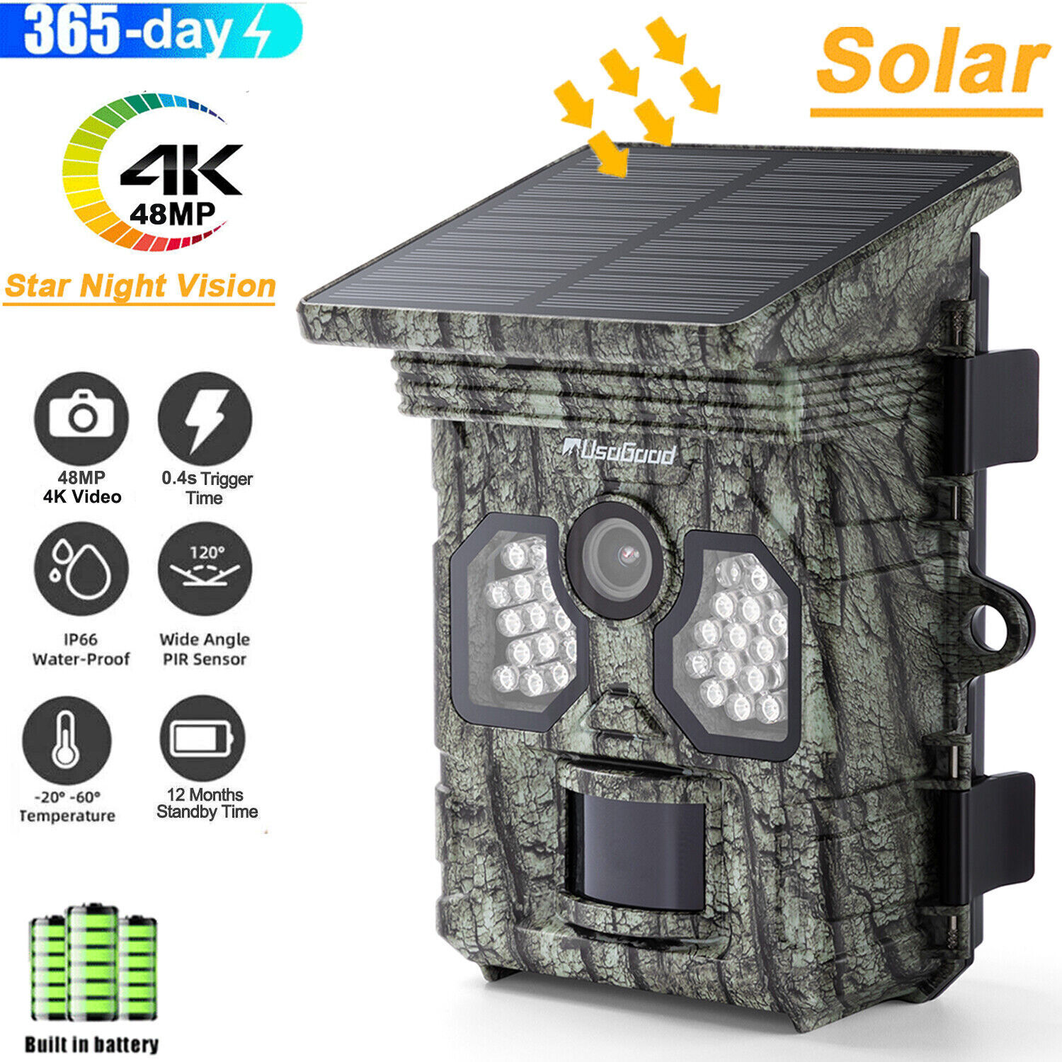 Solar Wildkamera 4K 30fps, 48MP Jagdkamera, | Kaufland.de