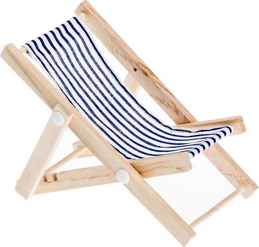 Mini Deko Liegestuhl blau-weißer Stoffsitz, ca. 15x6,5cm