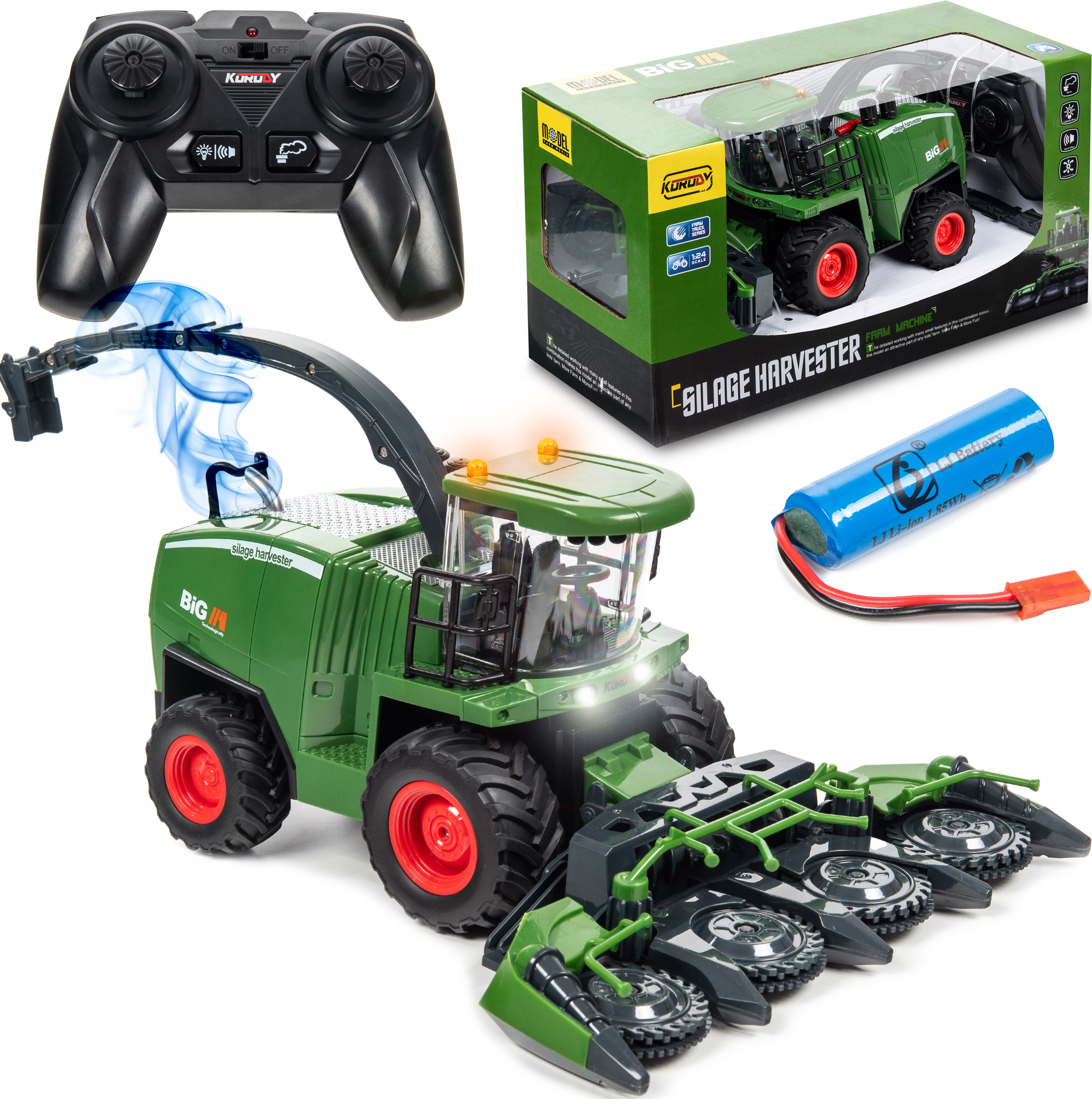 COIL RC Traktor 1:24 | Zelený | Zvuk | Světlo | Parní efekt