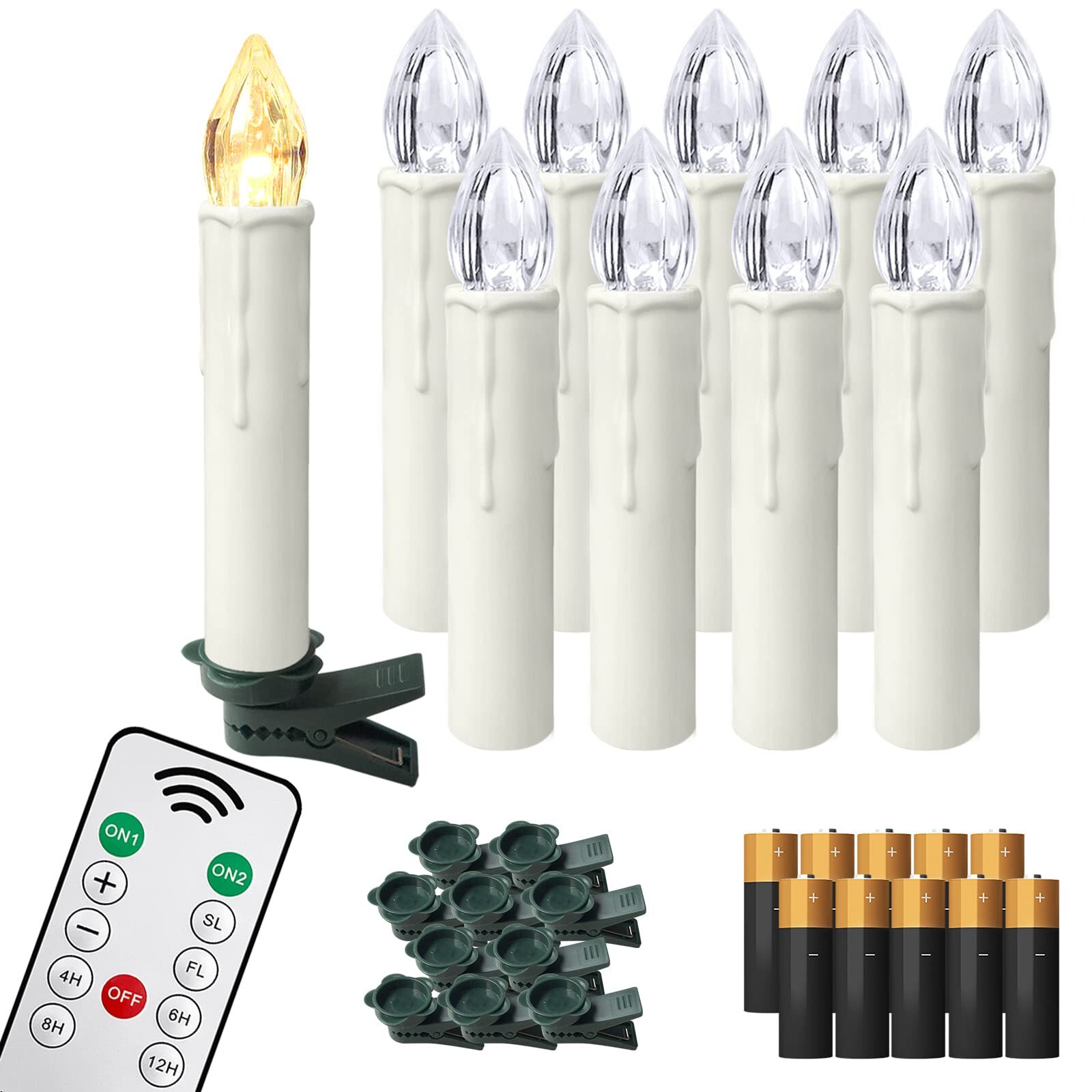 YUENFONG 10x LED svíčky na vánoční stromek bezdrátové teplé