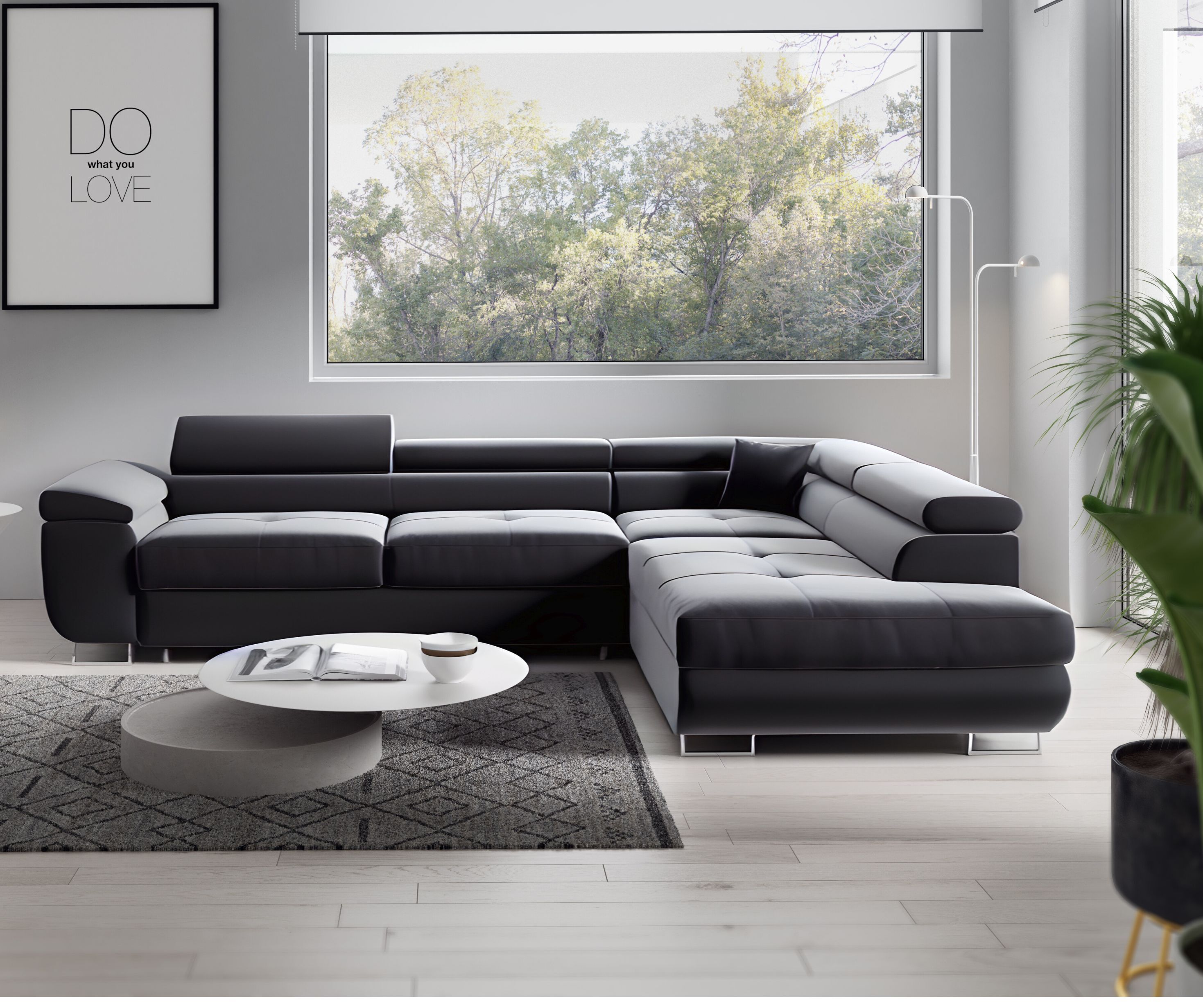 Elegantes Eckcouch Schlaffunktion Grau Fotos
