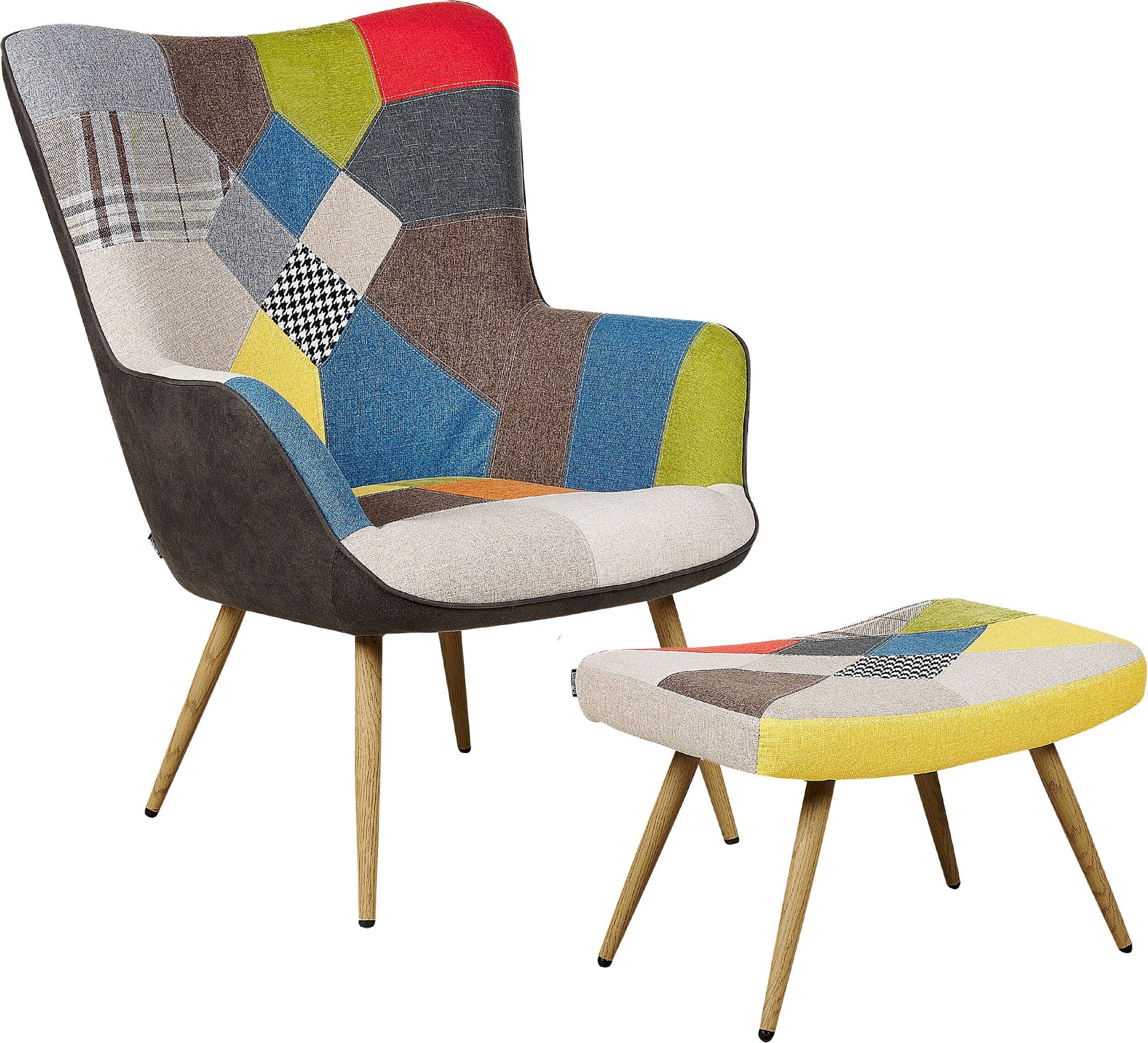 BELIANI Ohrensessel Patchwork/ Bunt Hocker Polsterbezug mit