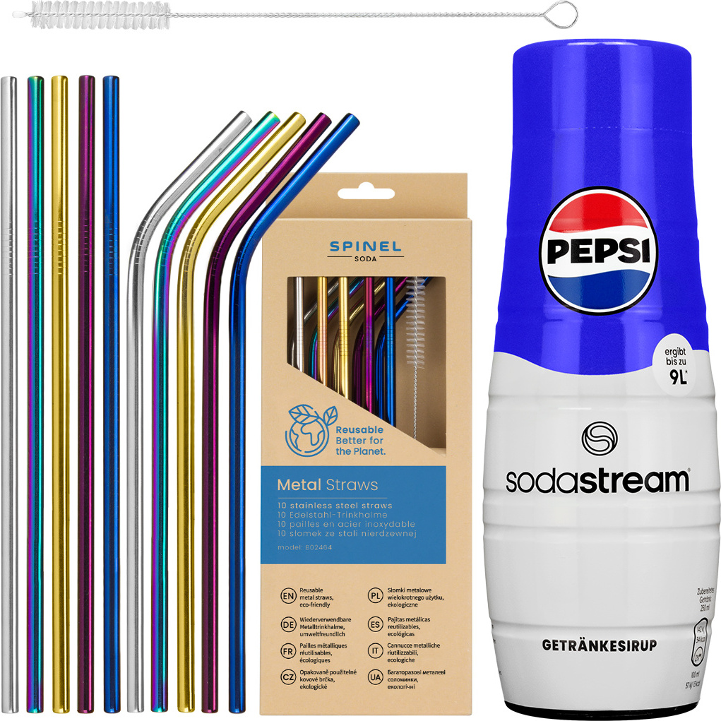 Sodastream Pepsi Sirop 440ml avec Spinel Kit de pailles en