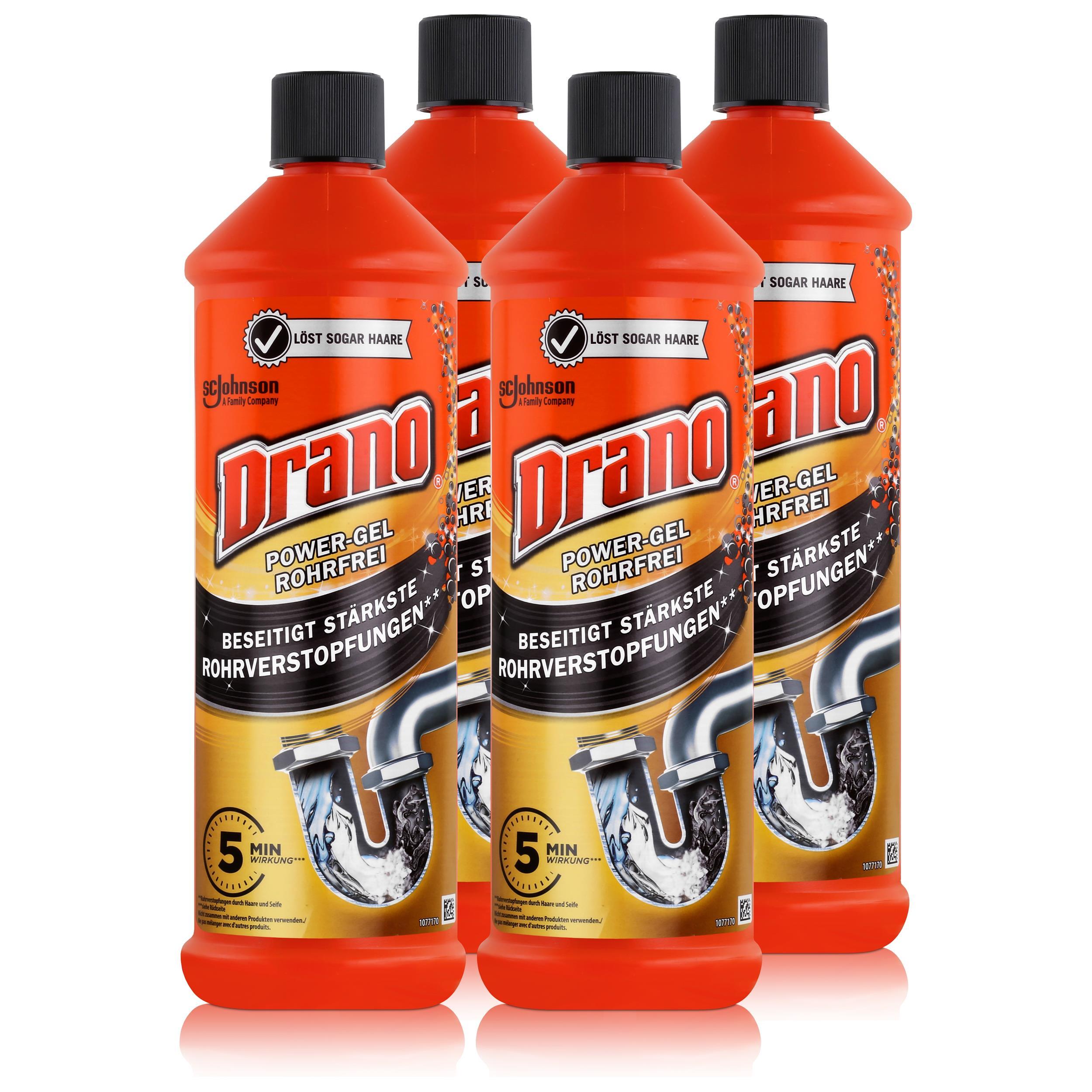 Drano Power-Gel Rohrfrei 1 Liter - Löst sogar Haare (4er