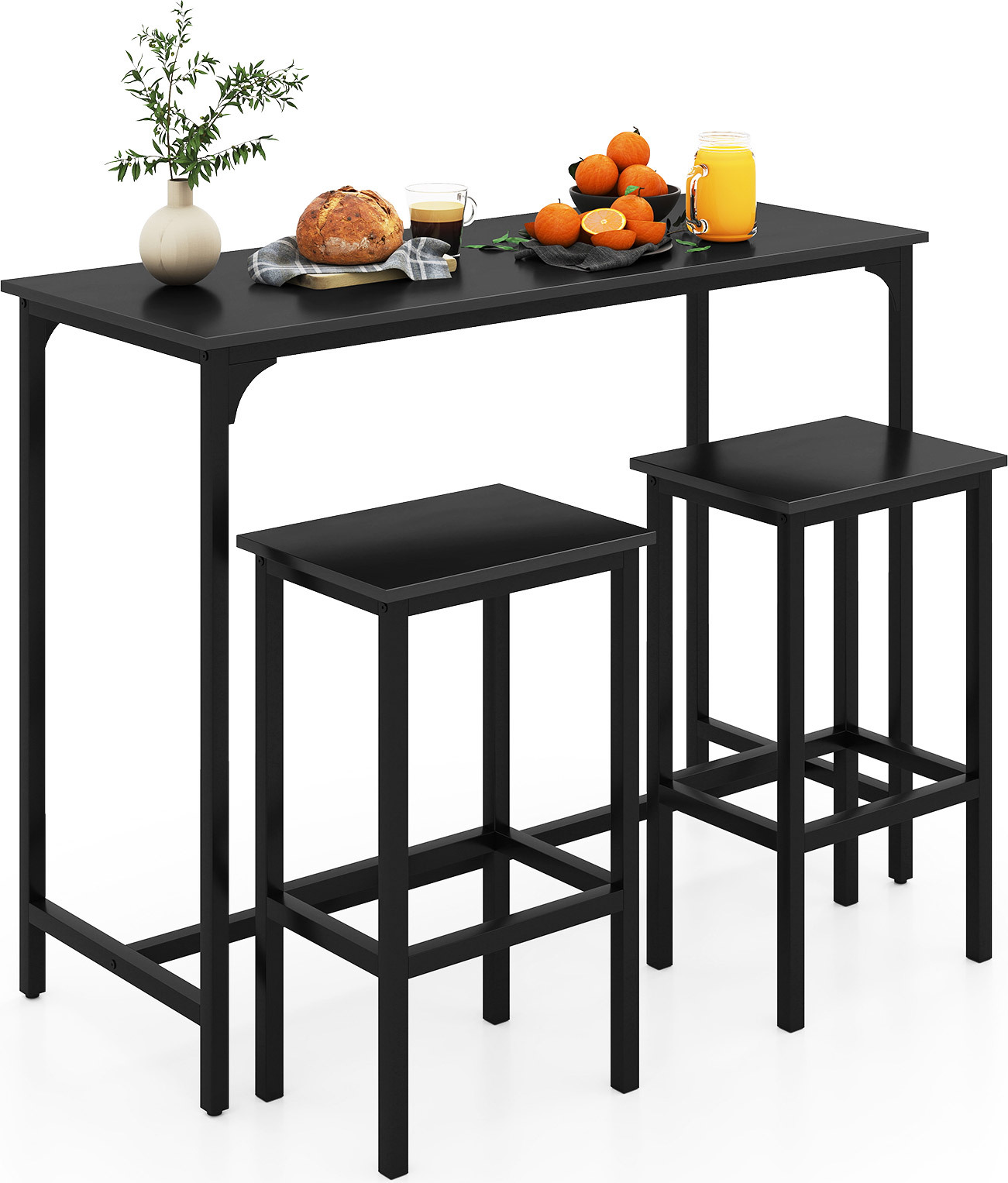 Set de table de comptoir de cuisine en bois noir COSTWAY