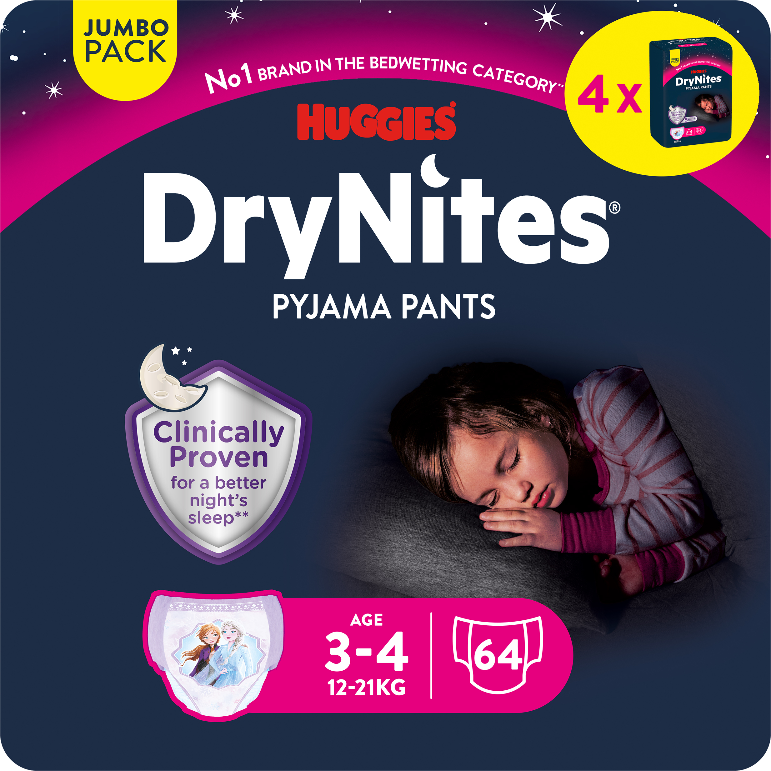 Huggies DryNites Couches Filles 3-4 ans (12-21kg) Pack Mois