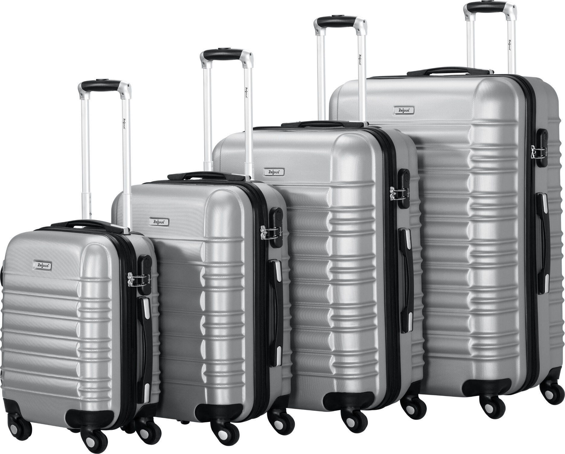 Set de 4 valises Zelsius, gris, valise de voyage en ABS