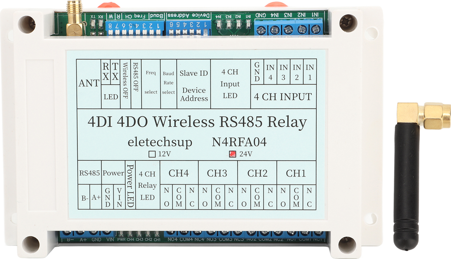 4 Channel Wireless Relay Module 4DI 4DO 433M RS485