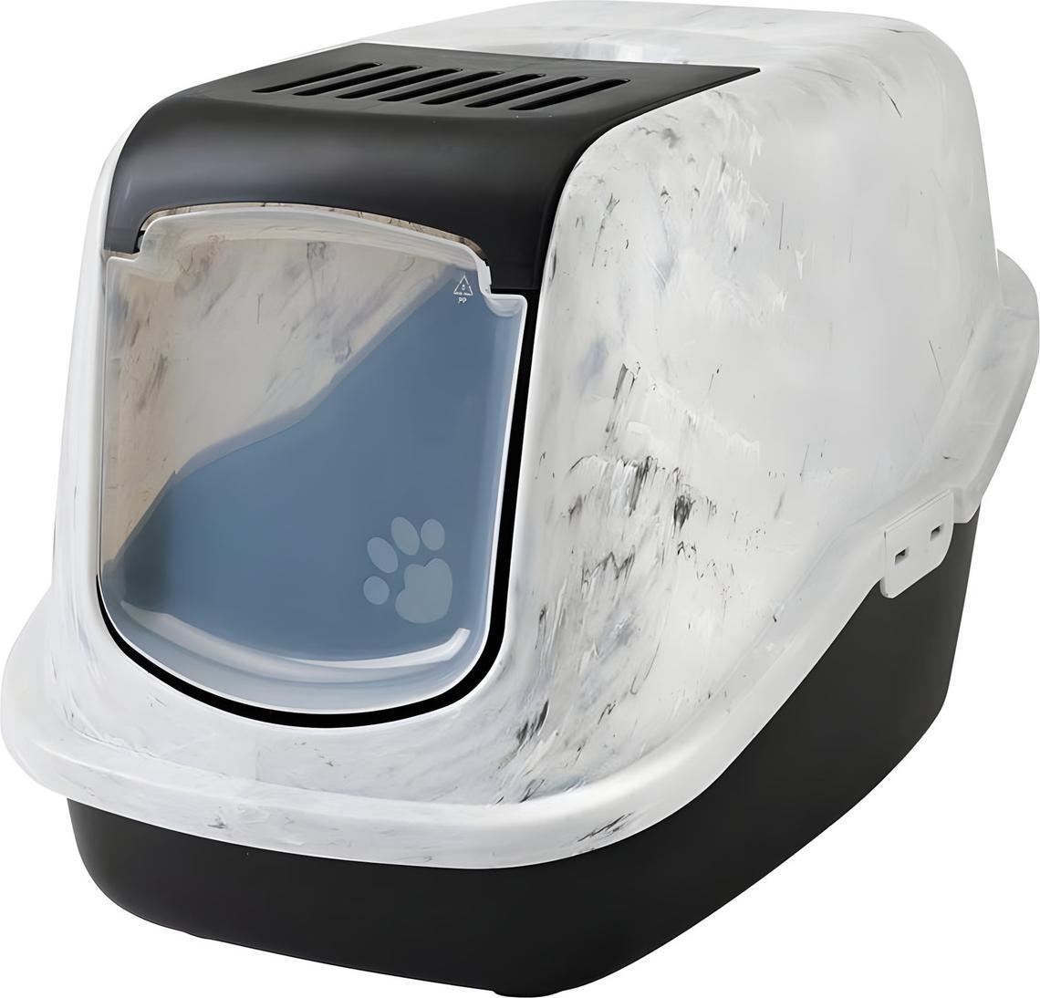 Nobby Bac à litière "NESTOR MARBLE" blanc/gris - noir 56 x