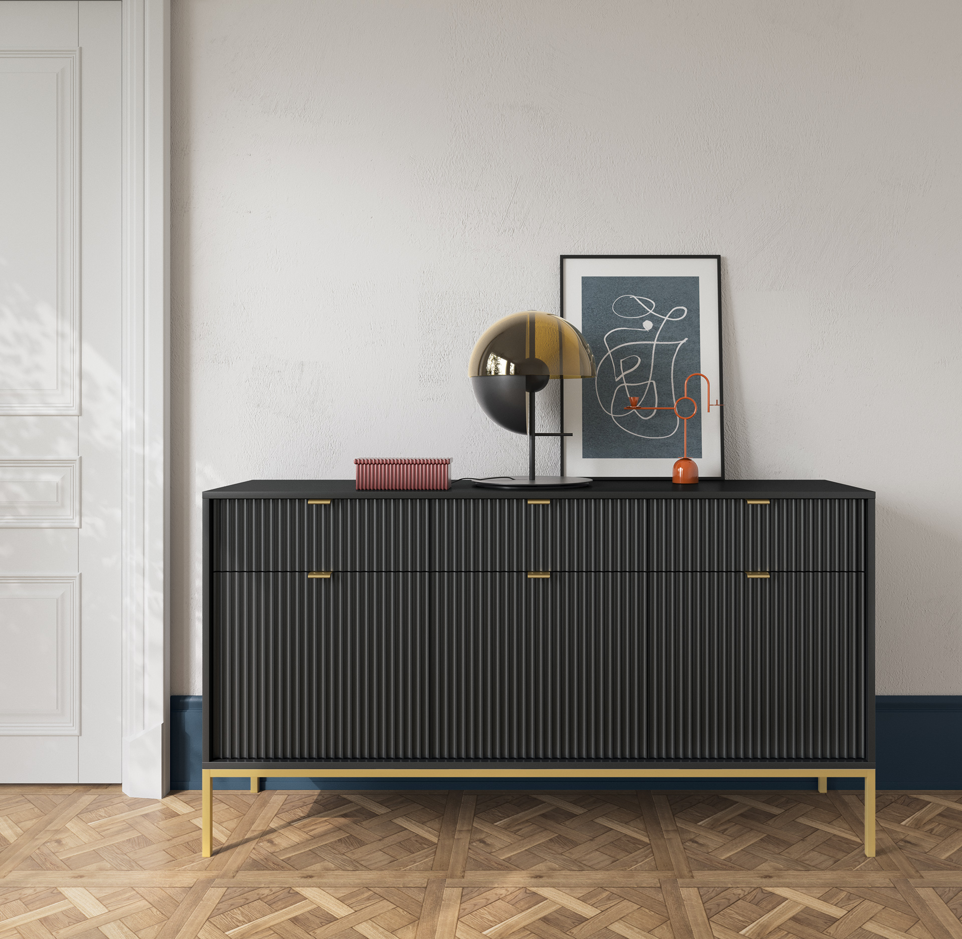 Sideboard 150 cm Visanna – Dreitürige Kommode mit