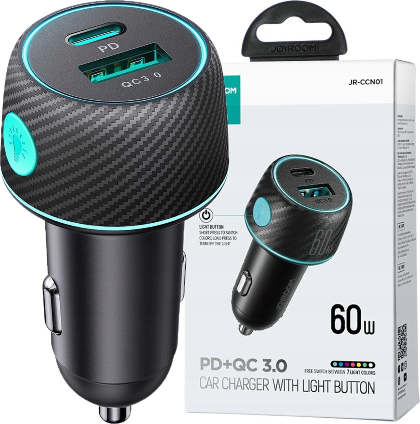 Chargeur de voiture 60W Usb-C Usb-A Joyroom Jr-Ccn01 - Noir