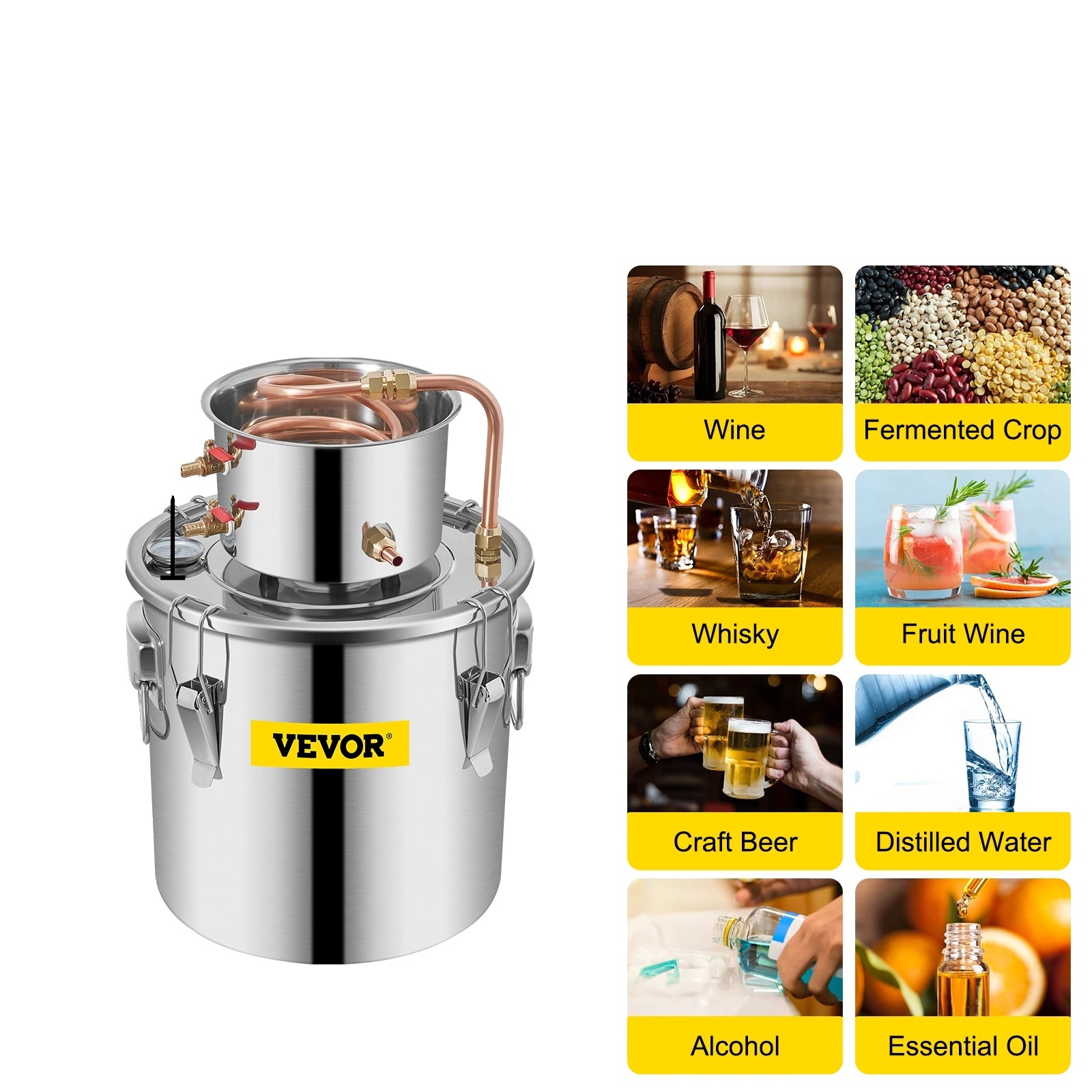 Destilátor VEVOR, objem 30 litrů, snadno se čistí, 3 Gal