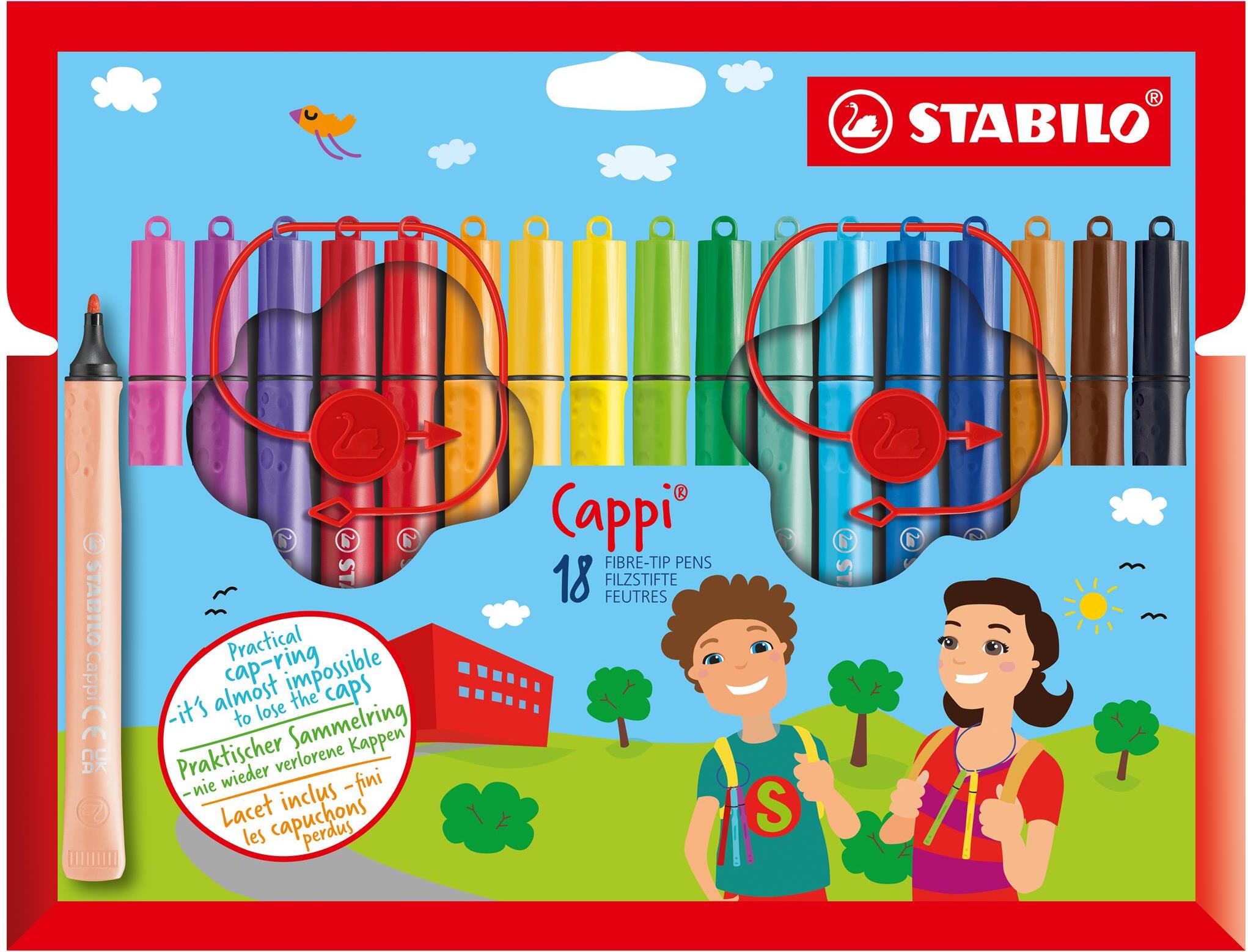 Filzstift mit Kappenring - STABILO Cappi - 18er Pack - mit