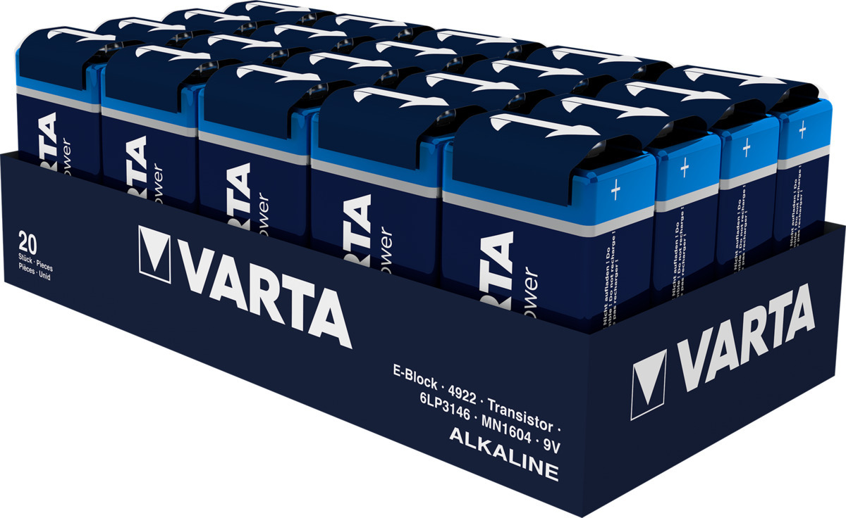20X Varta 45148 Longlife Power 6LR61/6LP3146/9V Block