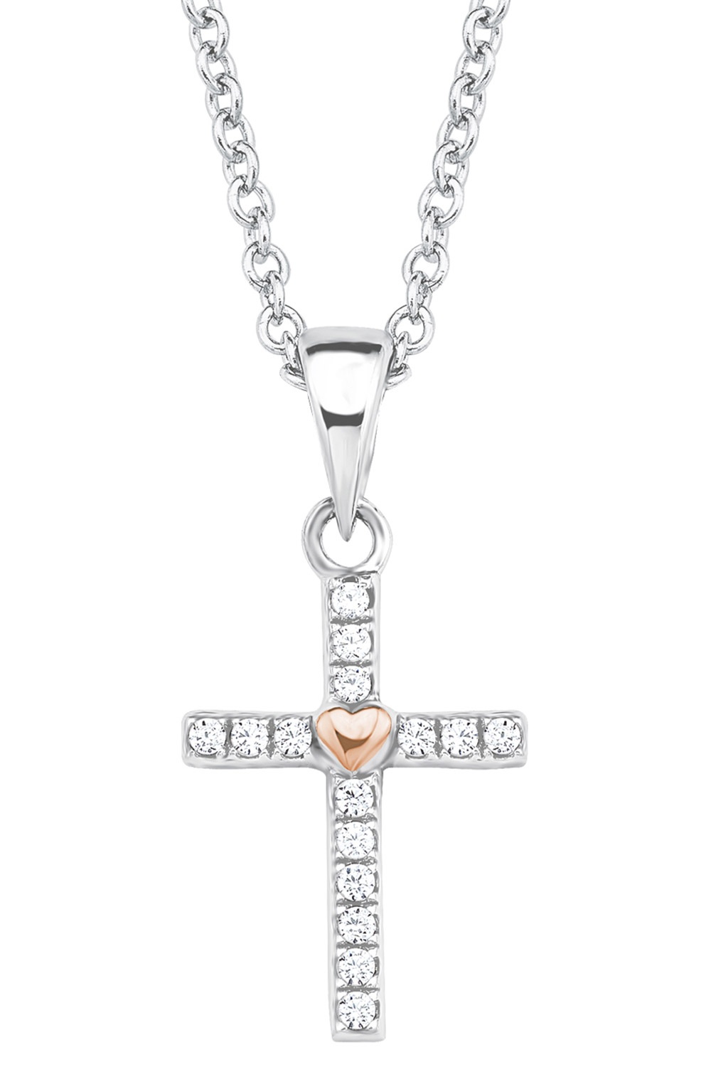 s.Oliver 2018528 Collier fille cœur croix bicolore rose