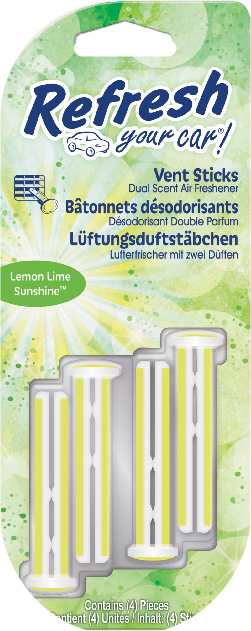 Refresh Your Car Auto Vent Sticks - Lemon Lime Sunshine (4