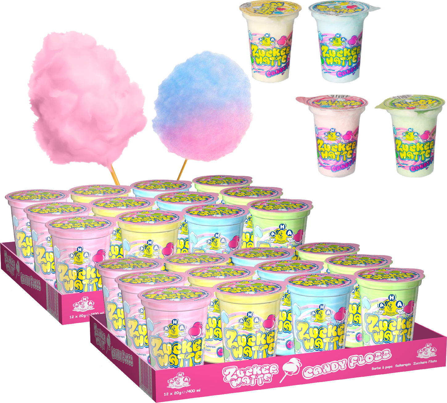 AHA Zuckerwatte 4 Sorten, 24 x 20g Becher , | Kaufland.at