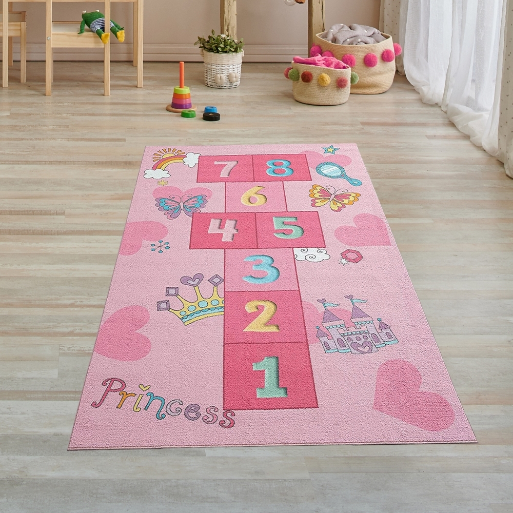 Dětská hrací podložka Princesses hopscotch se srdíčky v