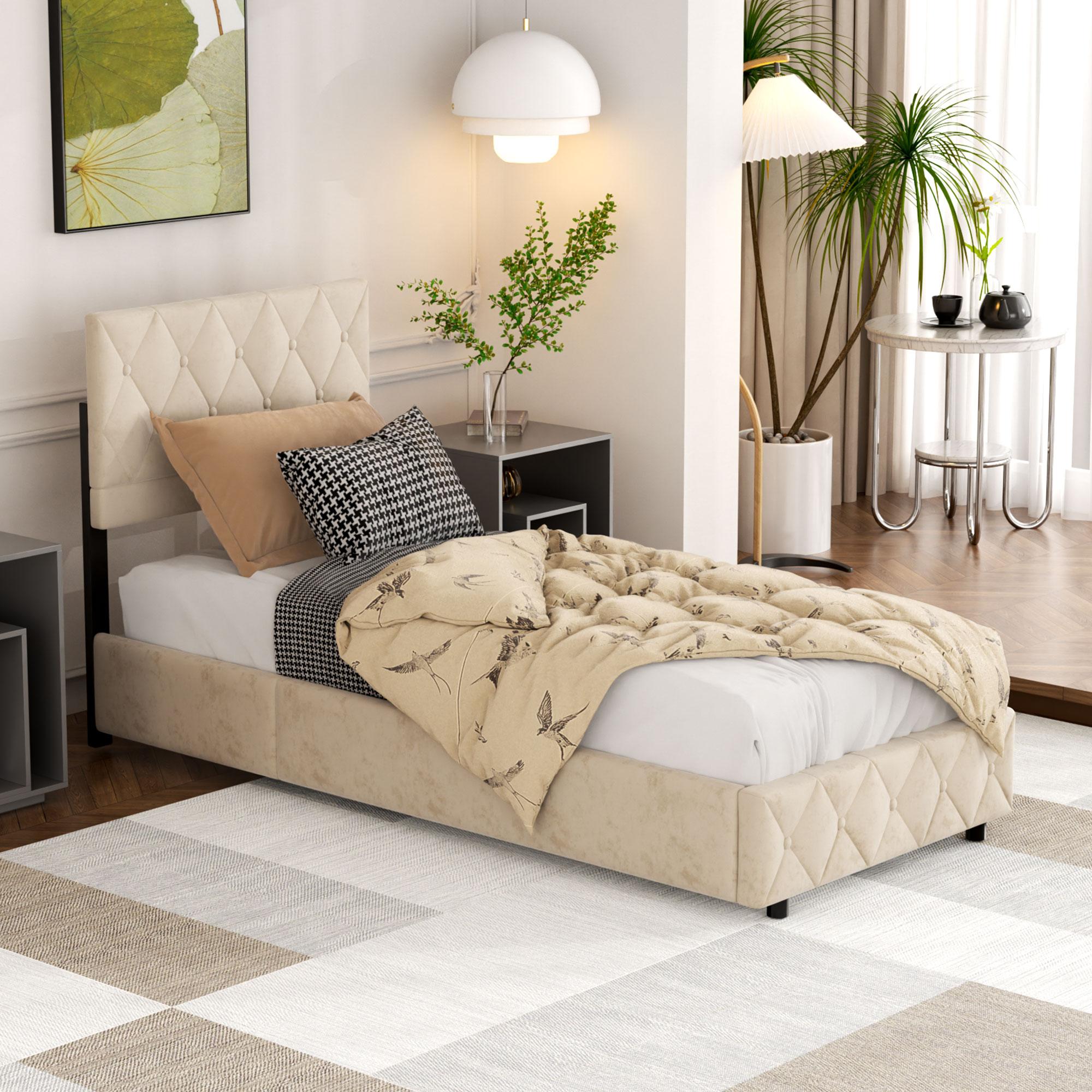 okwish Lit boxspring rembourré 90x200 cm avec tête de lit