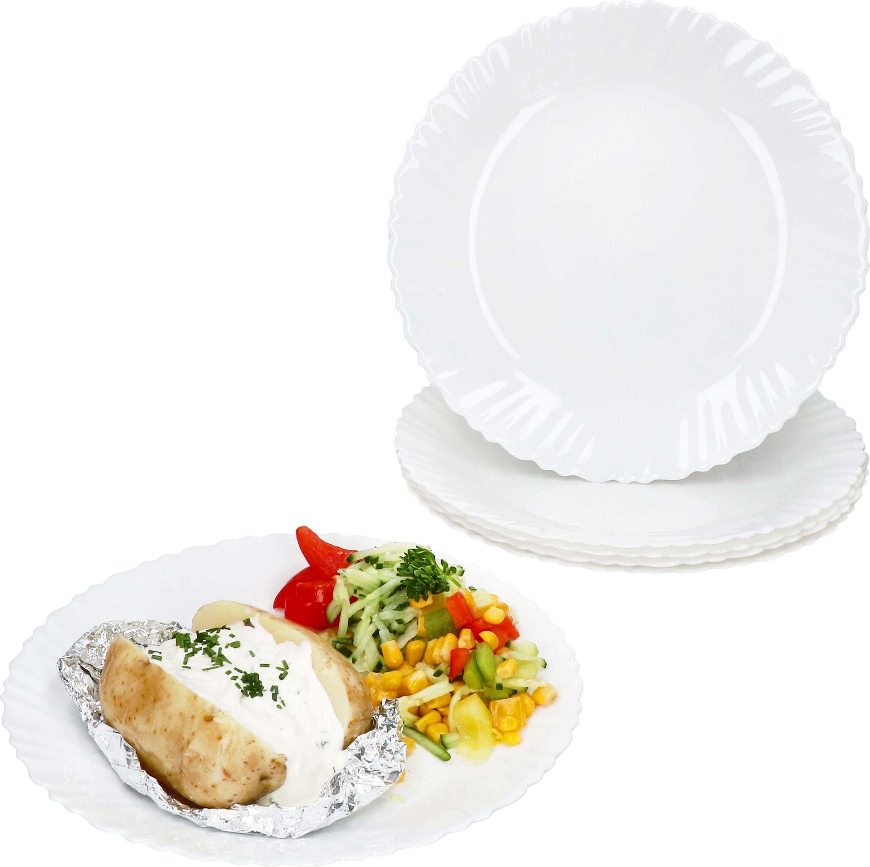 6x Speiseteller Arkona Opalglas 24cm weiß Ess-Teller groß