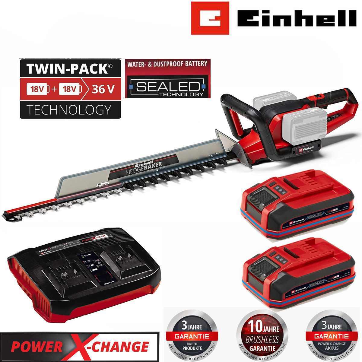 Einhell 36V Heckenschere GE-CH 36/65 2 x Sealed Akku 4.0 Ah
