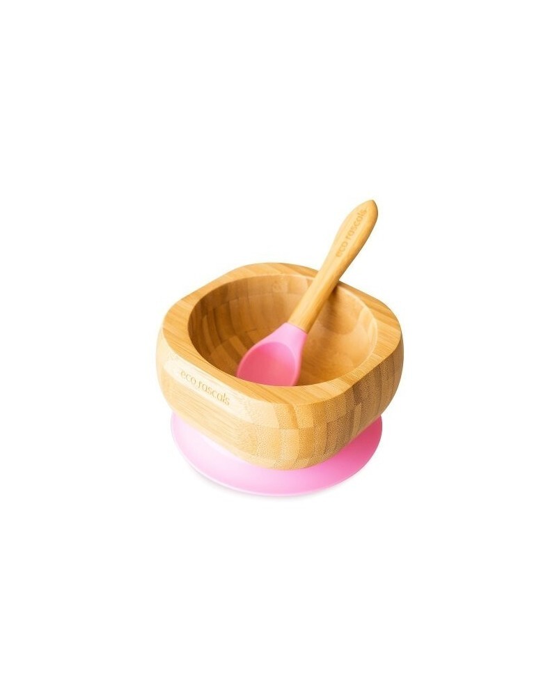 Set bol et cuillère en bambou, rose, eco shibali