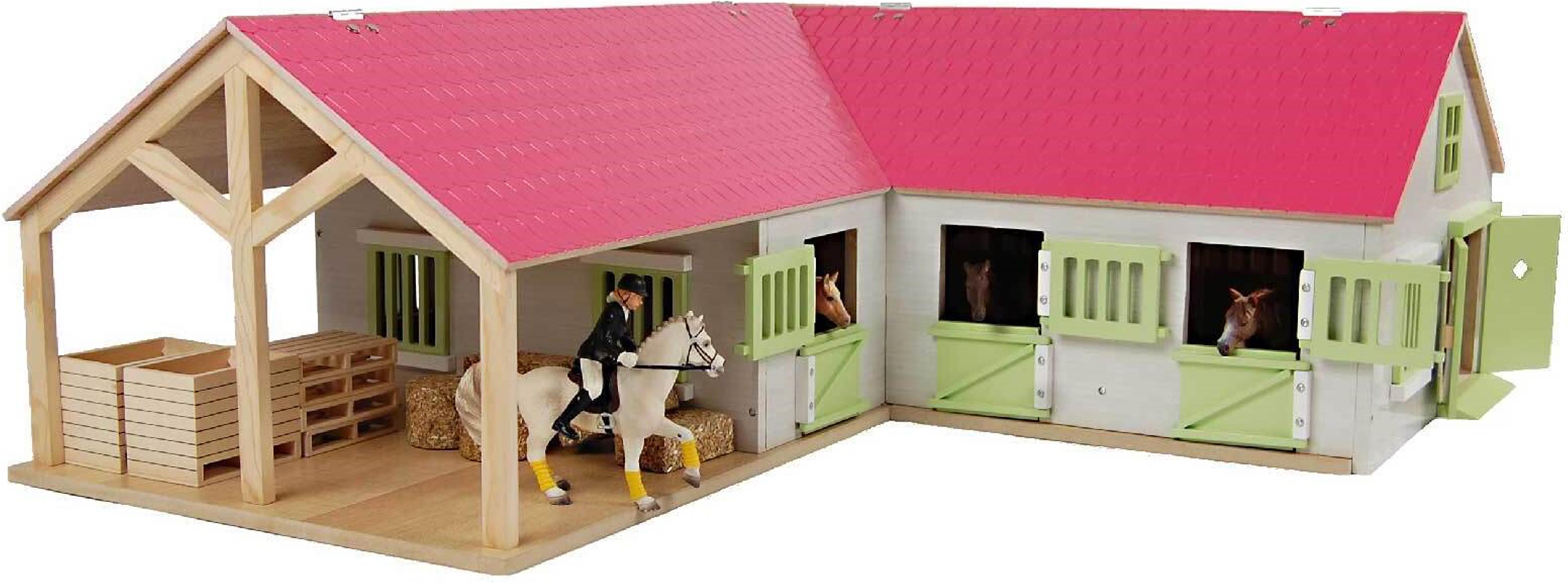 Kids Globe Horse Corner Stable avec 3 boxes et un hangar