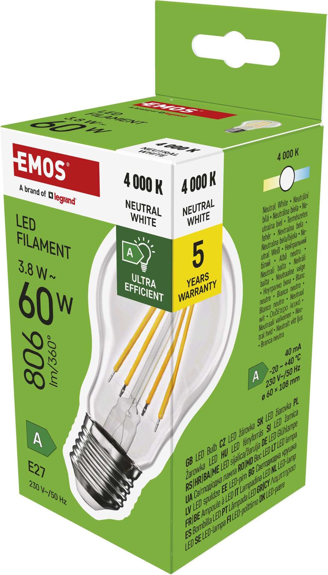 EMOS LED žárovka Filament A60 / E27 / 3,8 W | Kaufland.cz