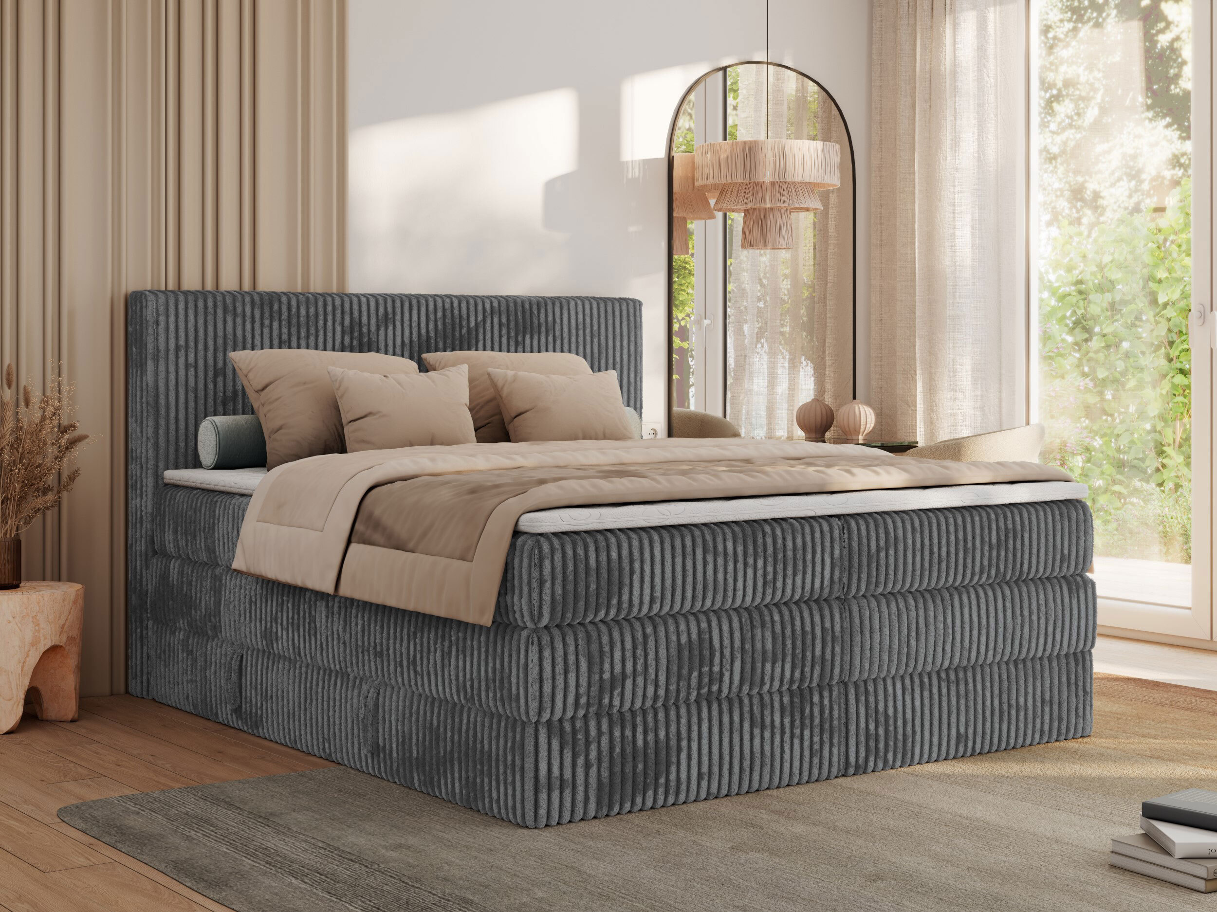 MKS MEBLE Boxspringbett 180x200 Grau Cord, | Kaufland.de