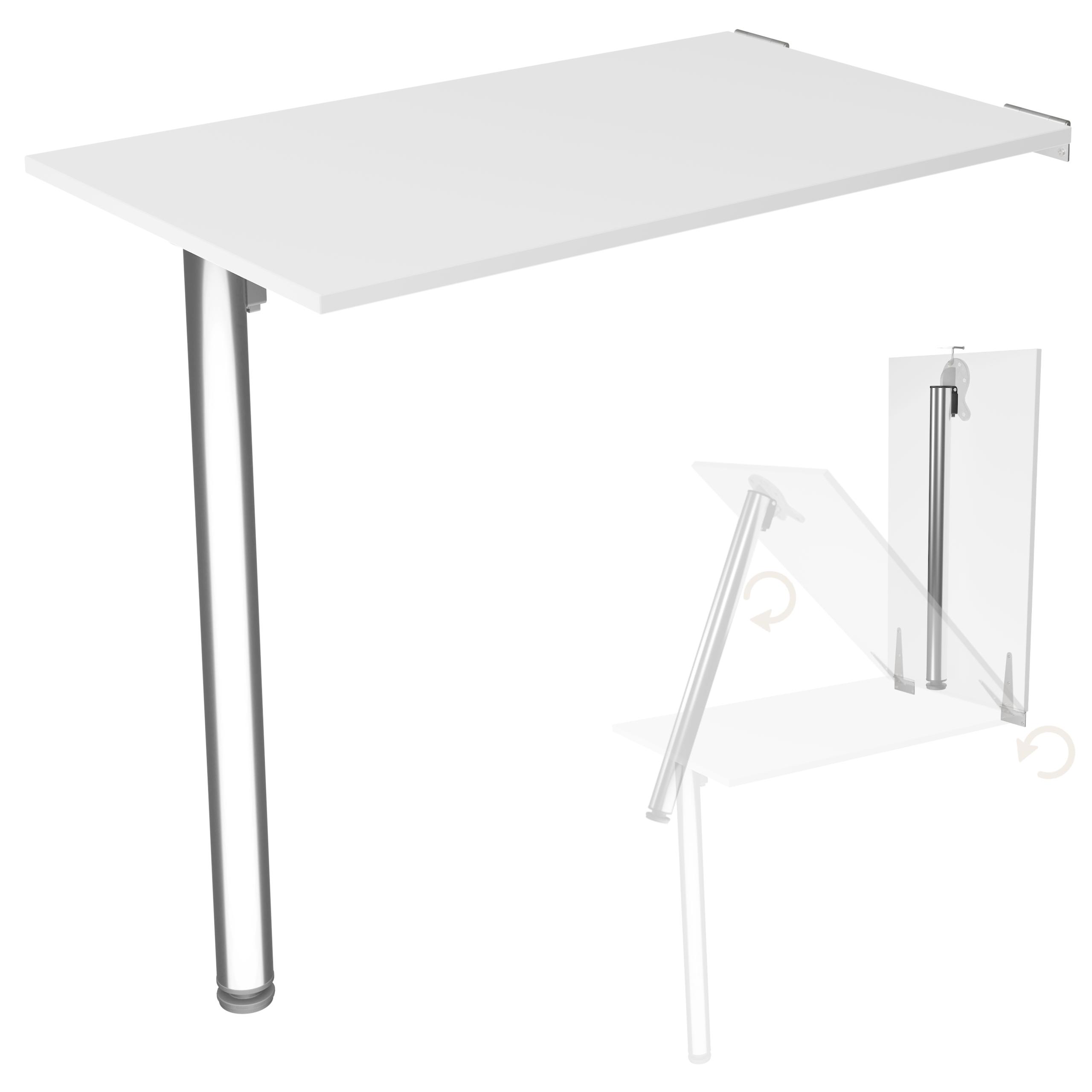 Tavolo pieghevole a muro con piano 80x50 cm in bianco