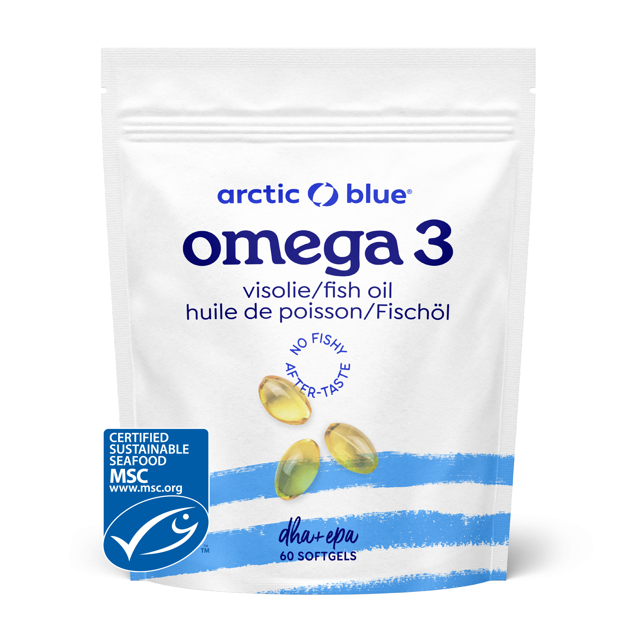 Huile de poisson oméga-3 Arctic Blue - e MSC - 60 capsules
