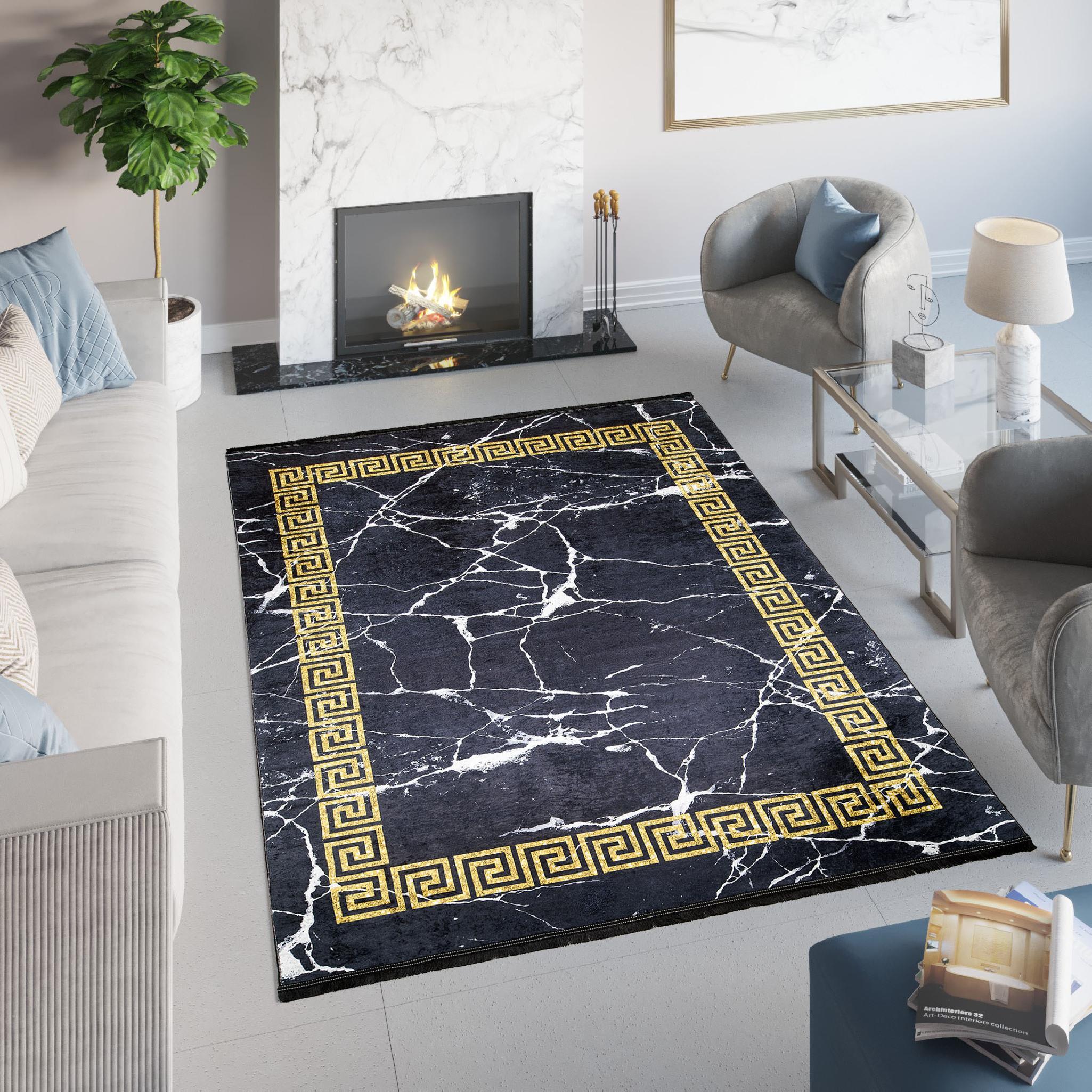 Tapiso Koberec TOSCANA Modern Black Gold Obývacia izba