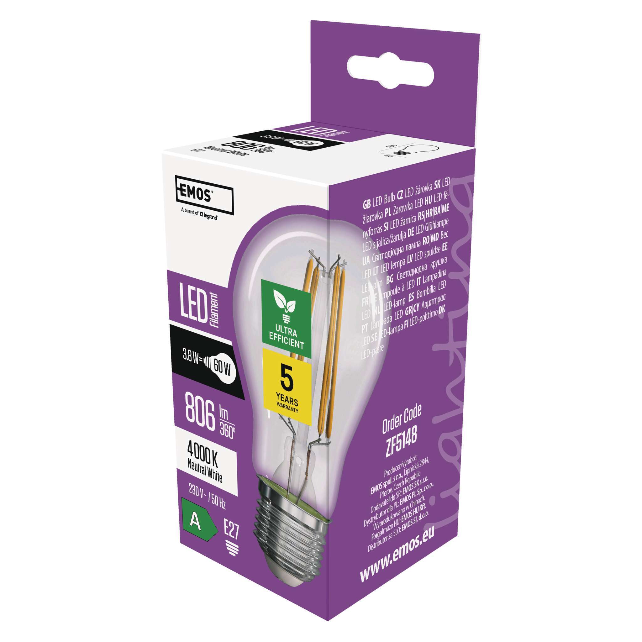 EMOS LED žárovka Filament A60 / E27 / 3,8 W | Kaufland.cz